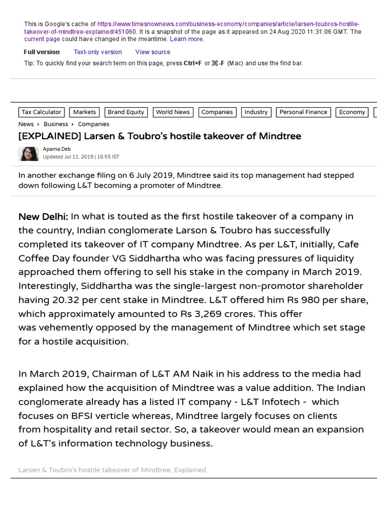 (EXPLAINED) Larsen & Toubro's Hostile Takeover of Mindtree - Business ...