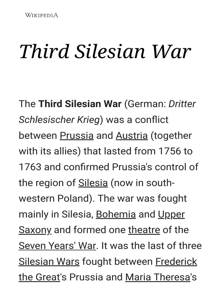 Third Silesian War | PDF | Kingdom Of Prussia | Prussia