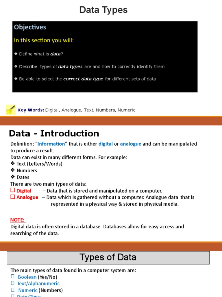 IGCSE ICT - DataTypes | PDF | Numbers | Decimal