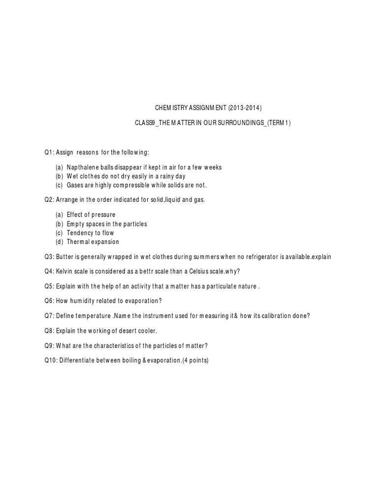 CBSE Class 9 Chemistry Worksheet - Matter in Our Surroundings | PDF