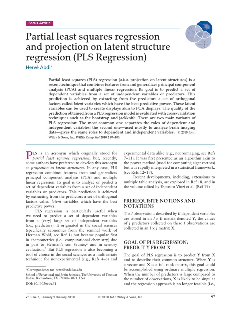 Partial Least Squares Regression and Projection On Latent Structure Regression (PLS Regression ...