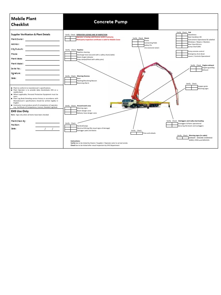Mobile Plant Checklist | PDF | Pump | Vehicles