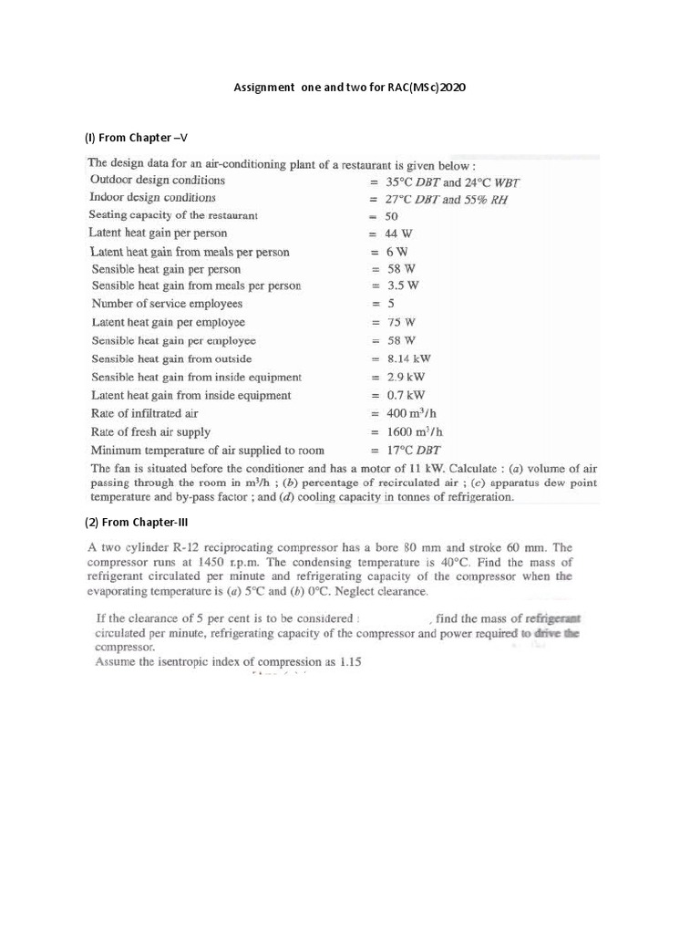 Assignment One and Two For RAC | PDF