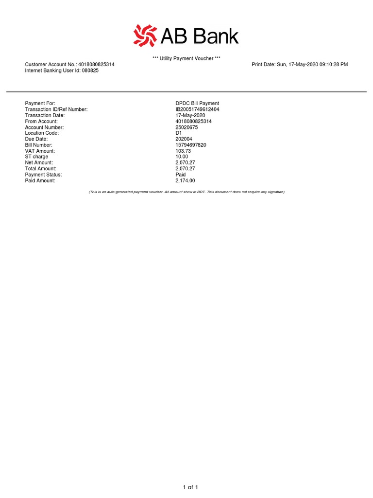 DPDC Bill Payment Voucher | PDF