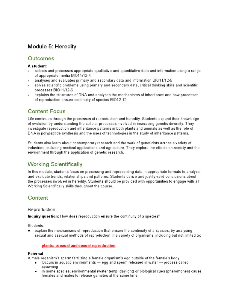 Module 5: Heredity: Outcomes | PDF | Meiosis | Luteinizing Hormone