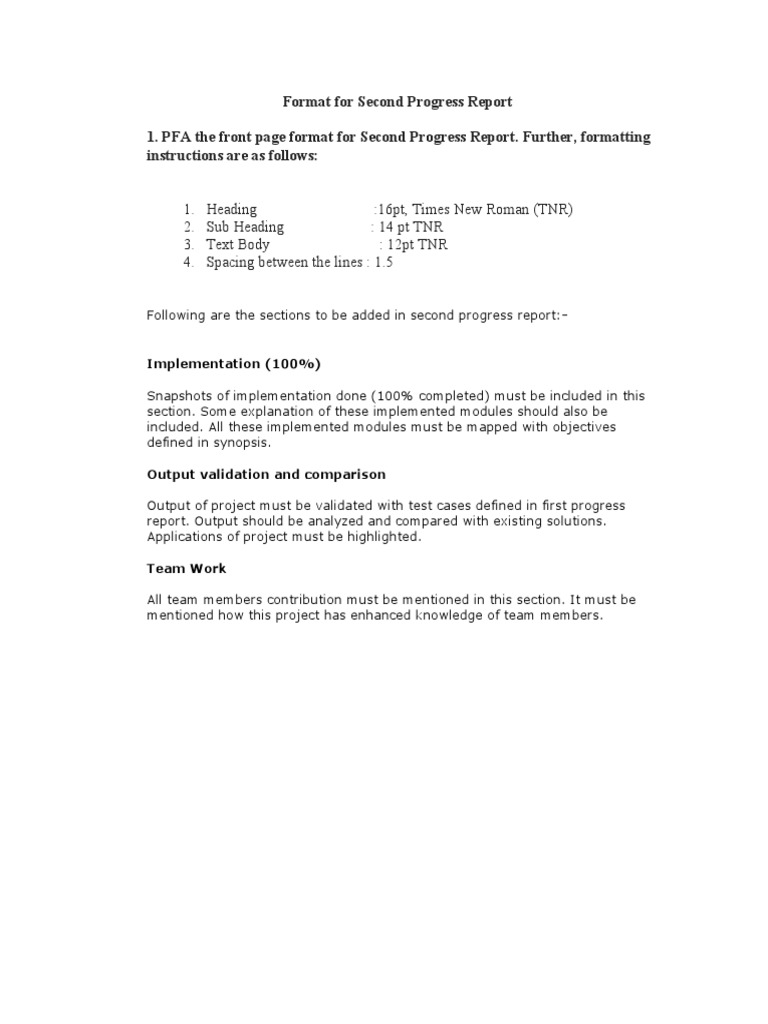 Format For Second Progress Report 1. PFA The Front Page Format For Second Progress Report ...