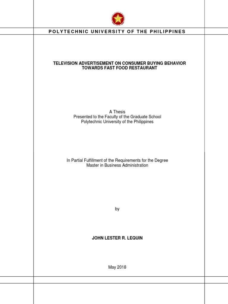 Television Advertisement On Consumer Buying Behavior Towards Fast Food ...