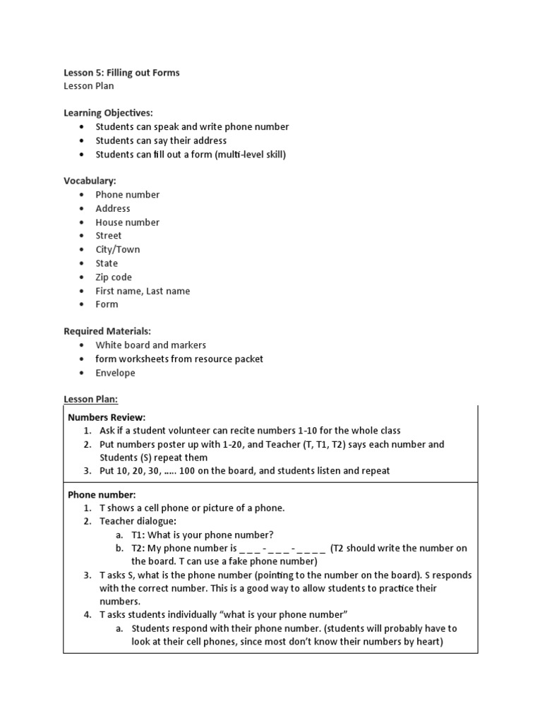 Lesson 5 Filling Out Forms1 | PDF | Lesson Plan | Education Theory