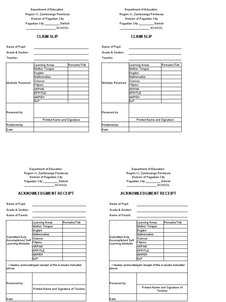 Claim Slip Claim Slip: - SCHOOL - SCHOOL | PDF | Learning | Science
