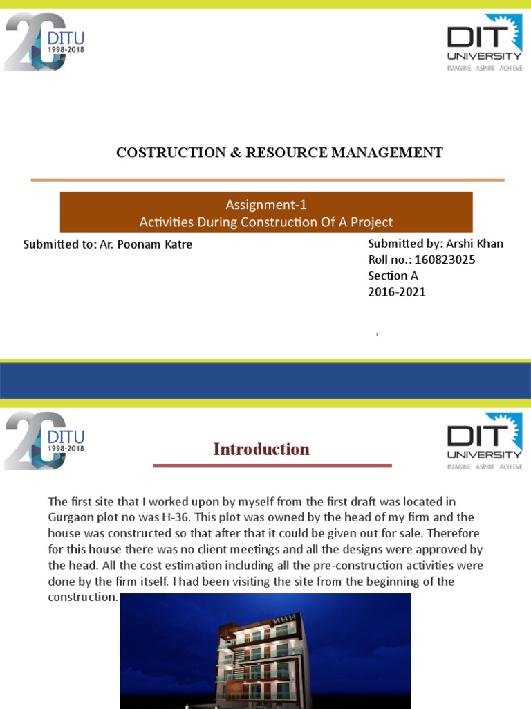 Costruction & Resource Management: Assignment-1 Activities During ...