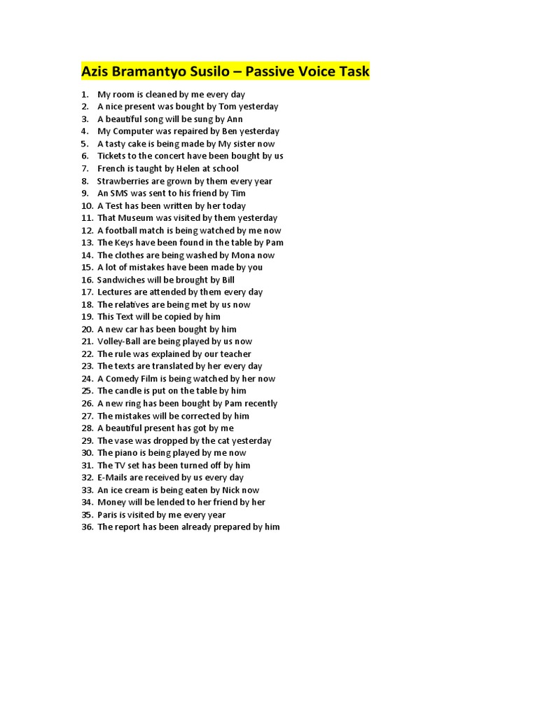 Azis - Passive Voice Task | PDF