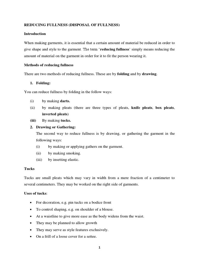 Reducing Fullness Methods Explained | PDF | Seam (Sewing) | Sewing