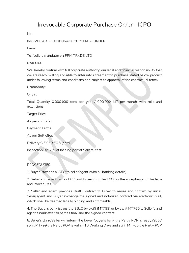 Irrevocable Corporate Purchase Order ICPO PDF | PDF | Business Law ...