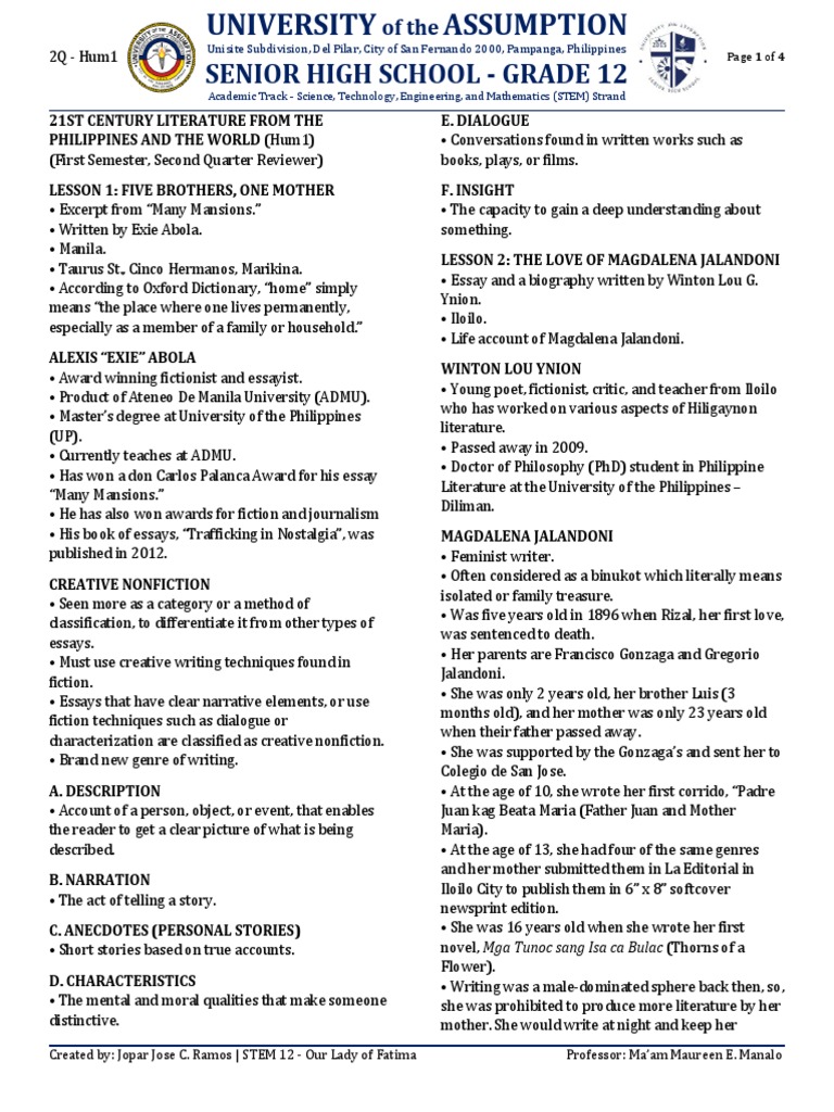 21st Century Literature From The Philippines and The World (Hum1) PDF | PDF