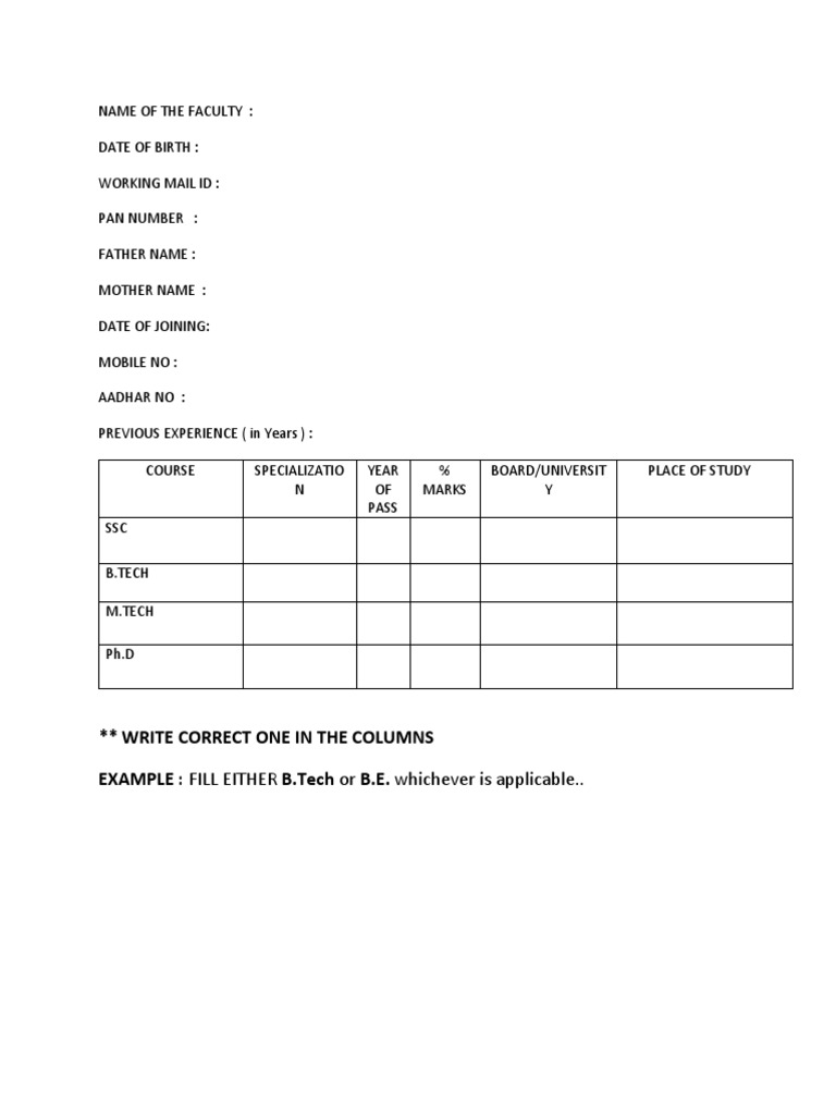 Faculty Registration Form Template | PDF | Career & Growth