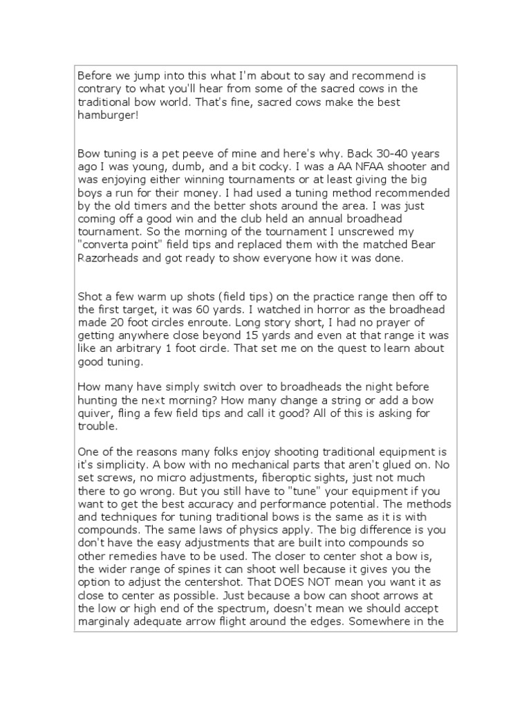 Traditional Bow Tuning Guide | PDF | Arrow | Bow And Arrow