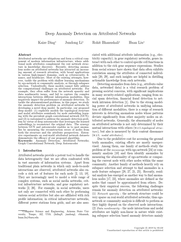 Deep Anomaly Detection On Attributed Networks Pdf Matrix