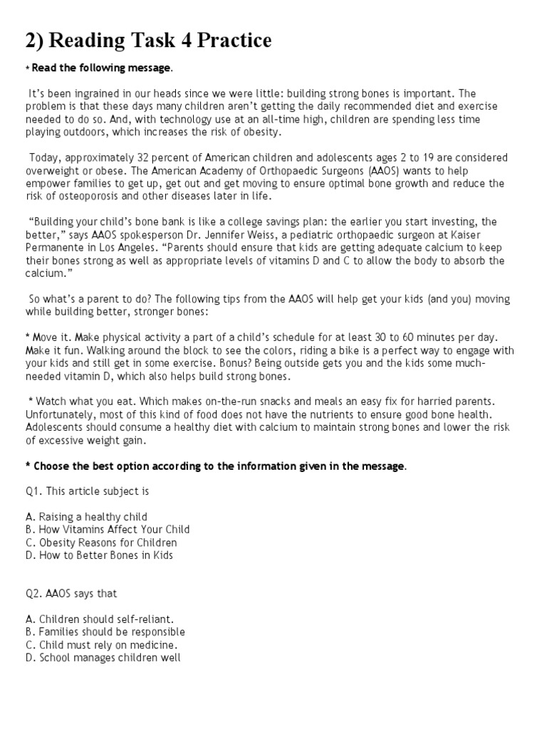 2) Reading Task 4 Practice: Read The Following Message | PDF | Wellness ...