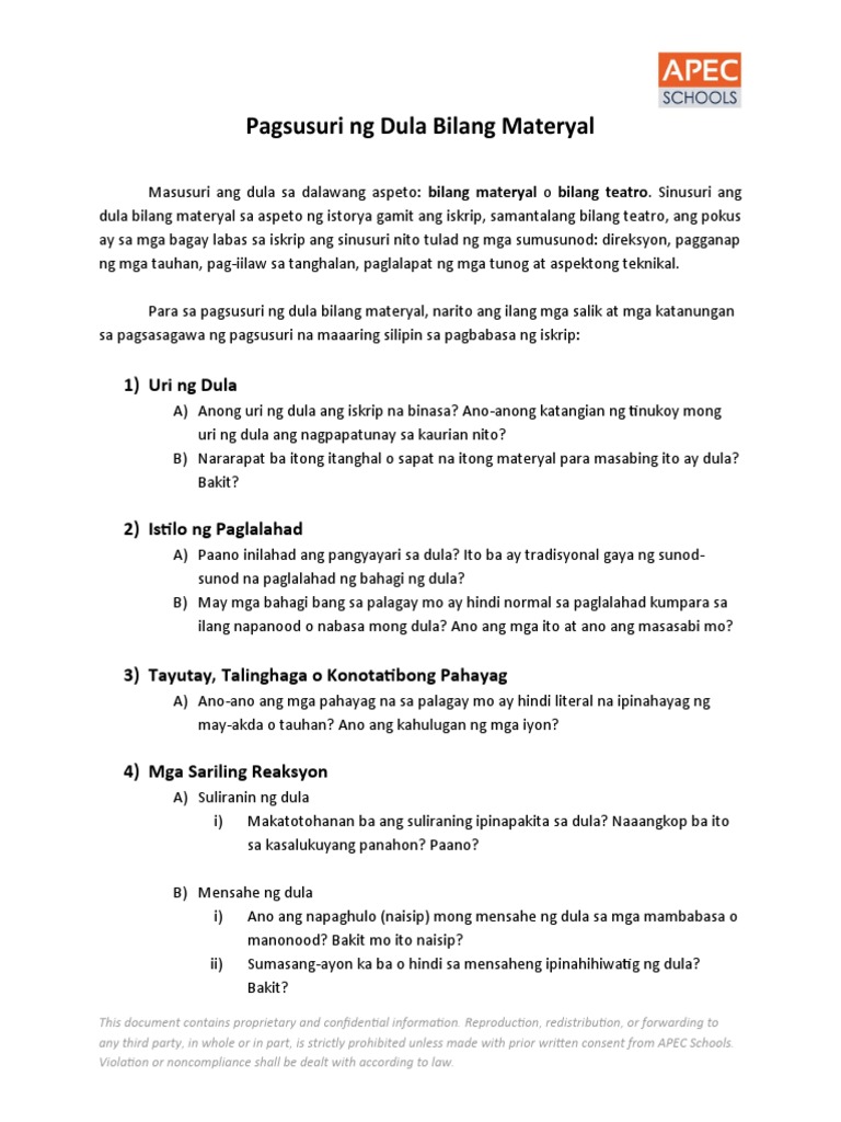 Pagsusuri NG Dula Bilang Materyal | PDF