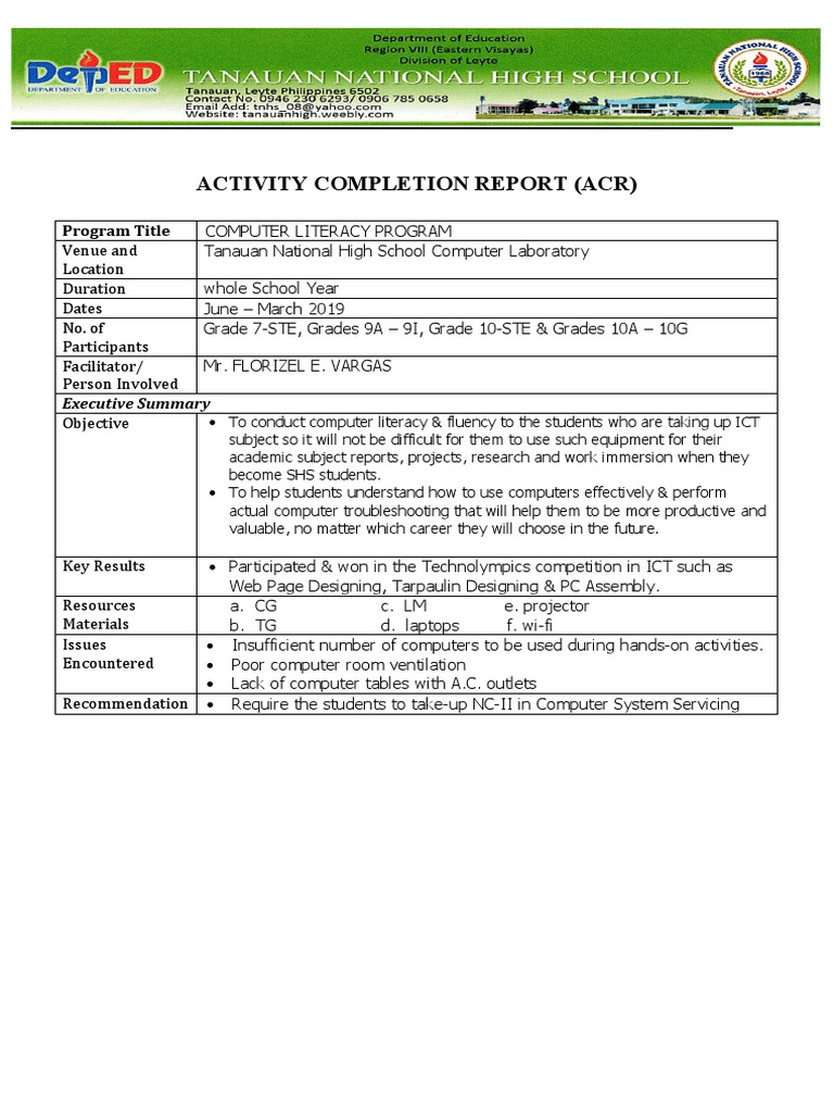 Activity Completion Report (Acr) : Program Title | PDF