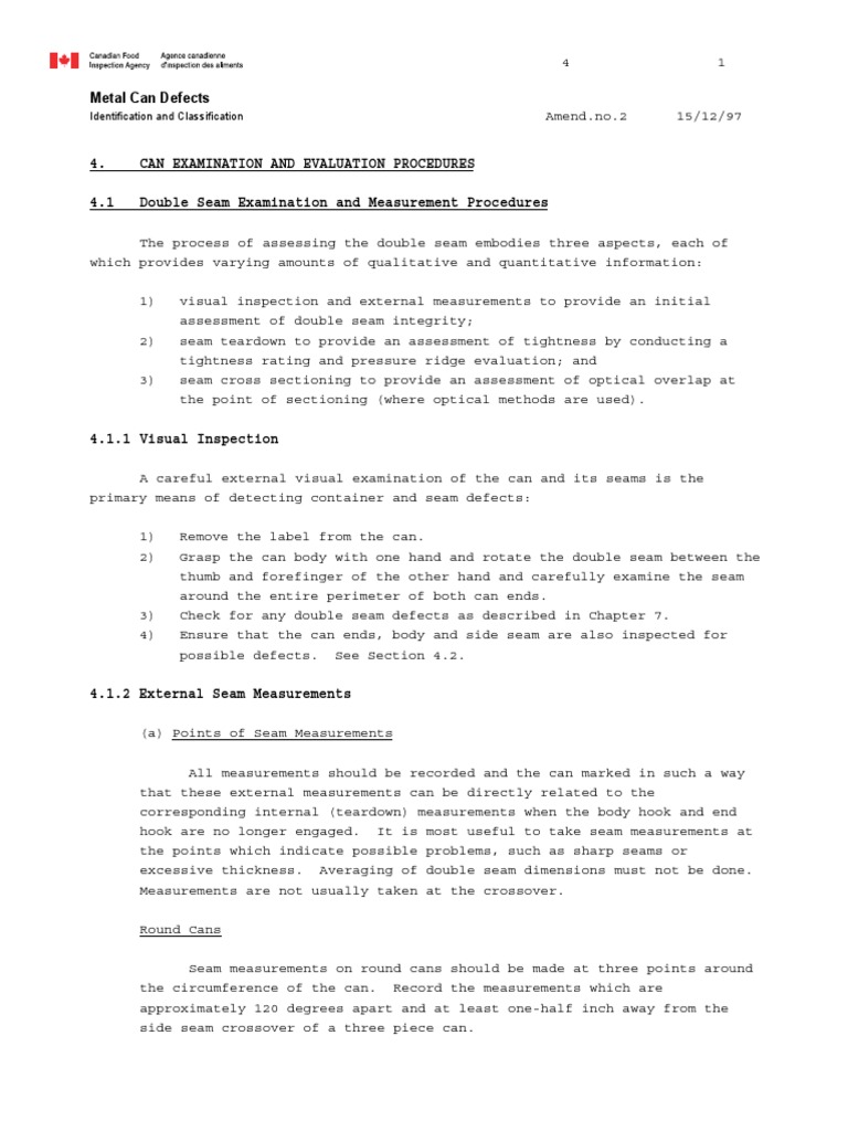 Metal Can Defects: 4. Can Examination and Evaluation Procedures | PDF ...