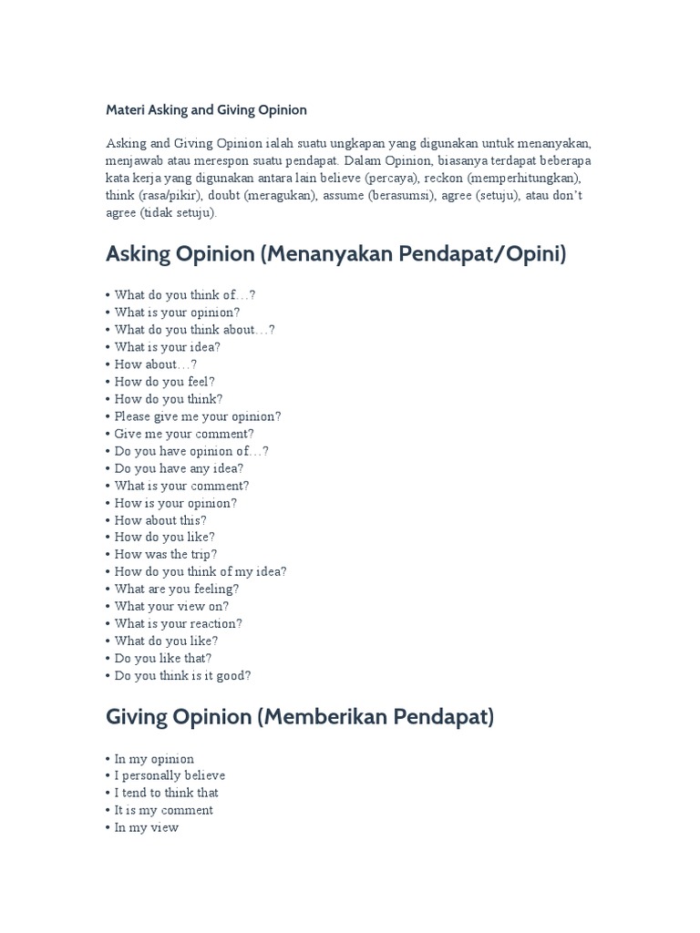 Asking and Giving Opinions in English | PDF