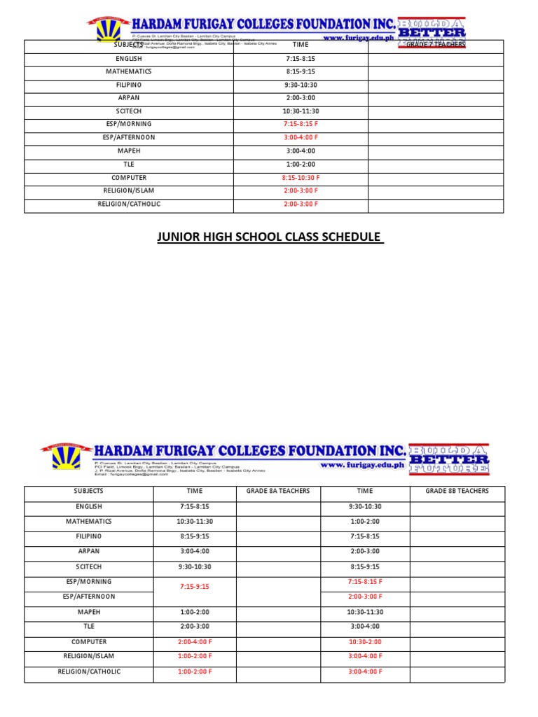 Junior High School Class Schedule | PDF