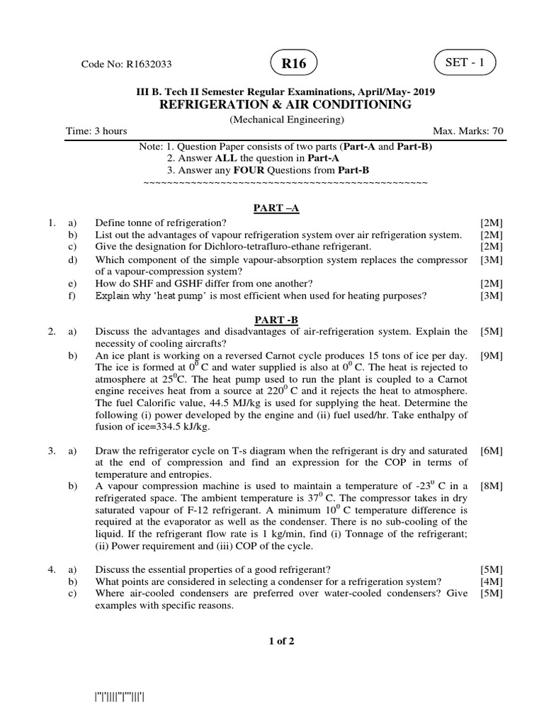 Refrigeration & Air Conditioning: III B. Tech II Semester Regular ...