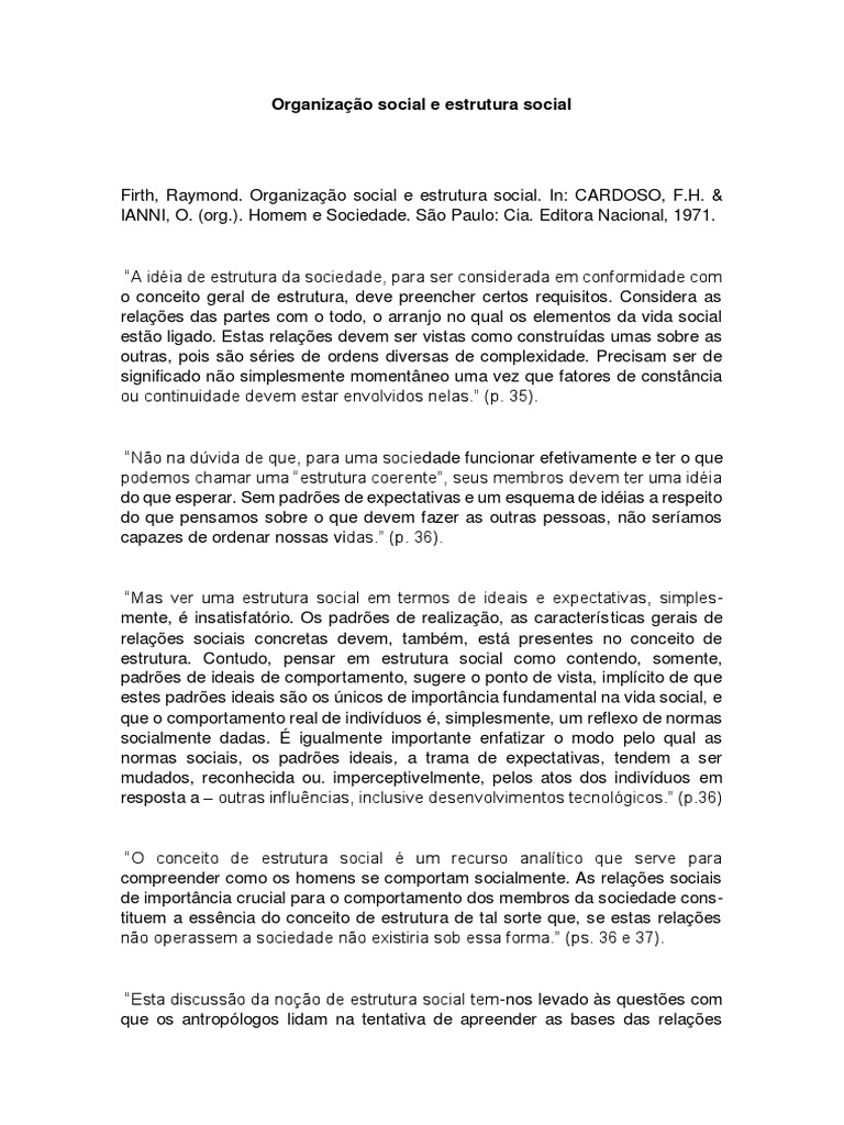 A Estrutura Social e sua Relação com a Organização Social, Função ...