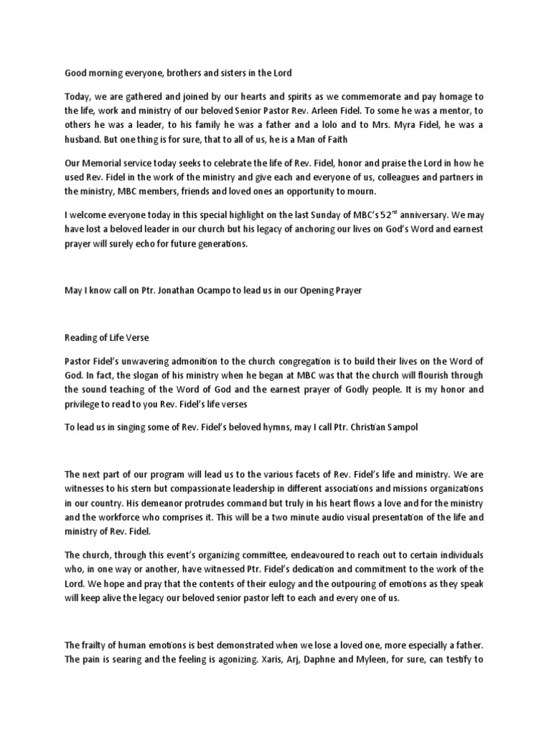 Script Memorial Service | Download Free PDF | Pastor | The Reverend