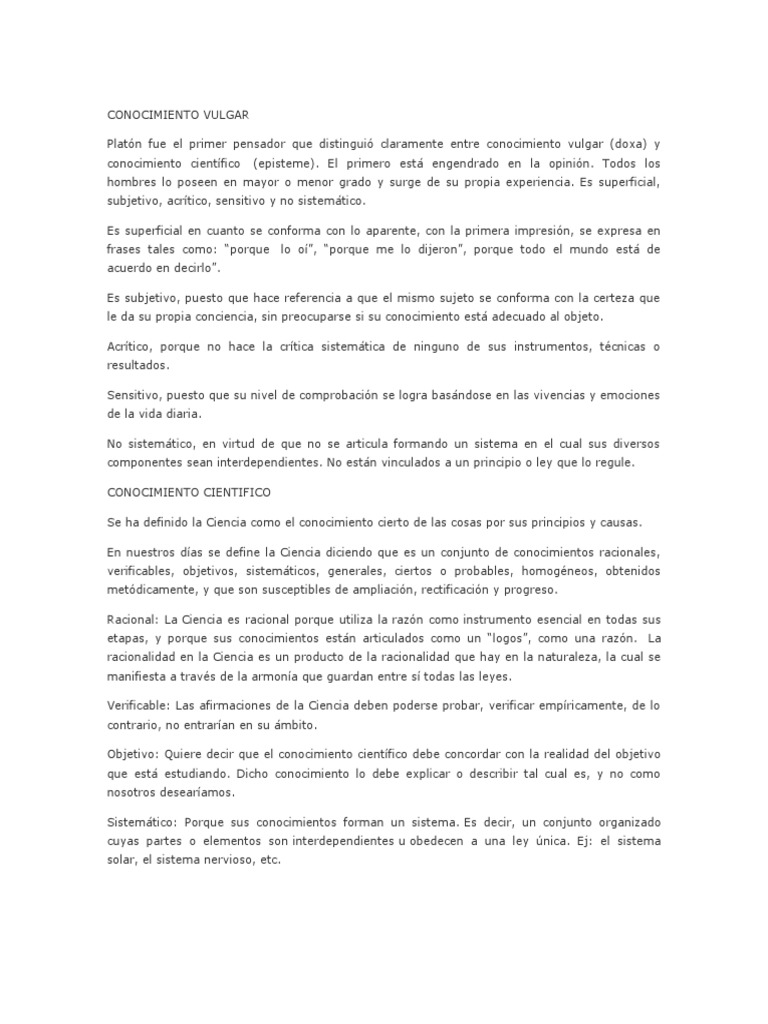 Conocimiento Vulgar | PDF | Método científico | Conocimiento