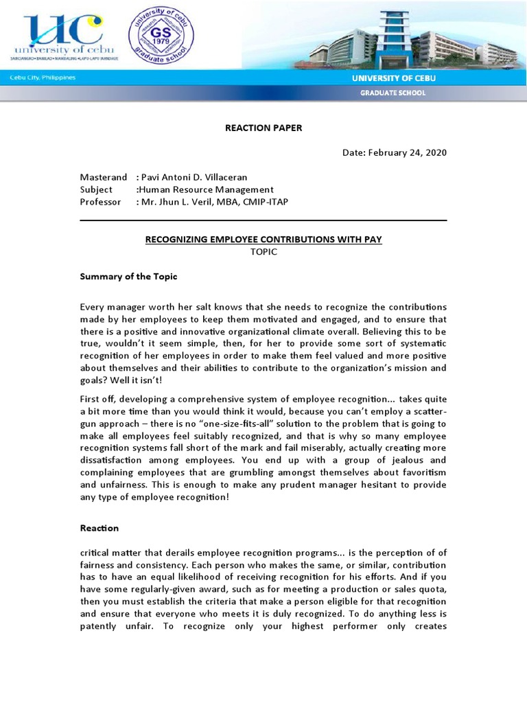 Hrm Rp Th Recognizing Employee Contributions With Pay Pdf Action