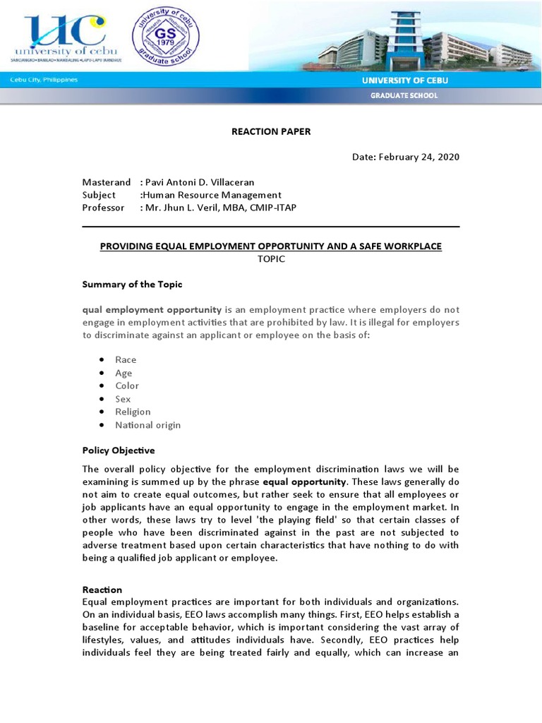 HRM-RP - TH Providing Equal Employment Opportunity and A Safe Workplace ...