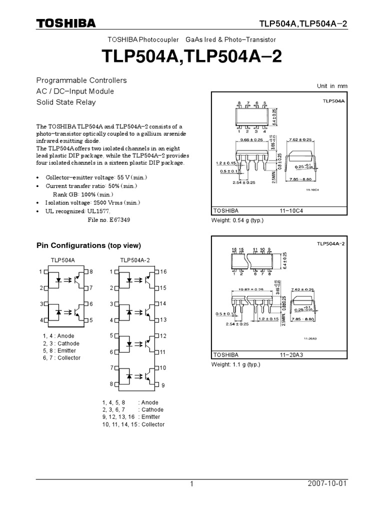 TLP504A, TLP504A: Programmable Controllers Ac / DC Input Module Solid State Relay | PDF ...