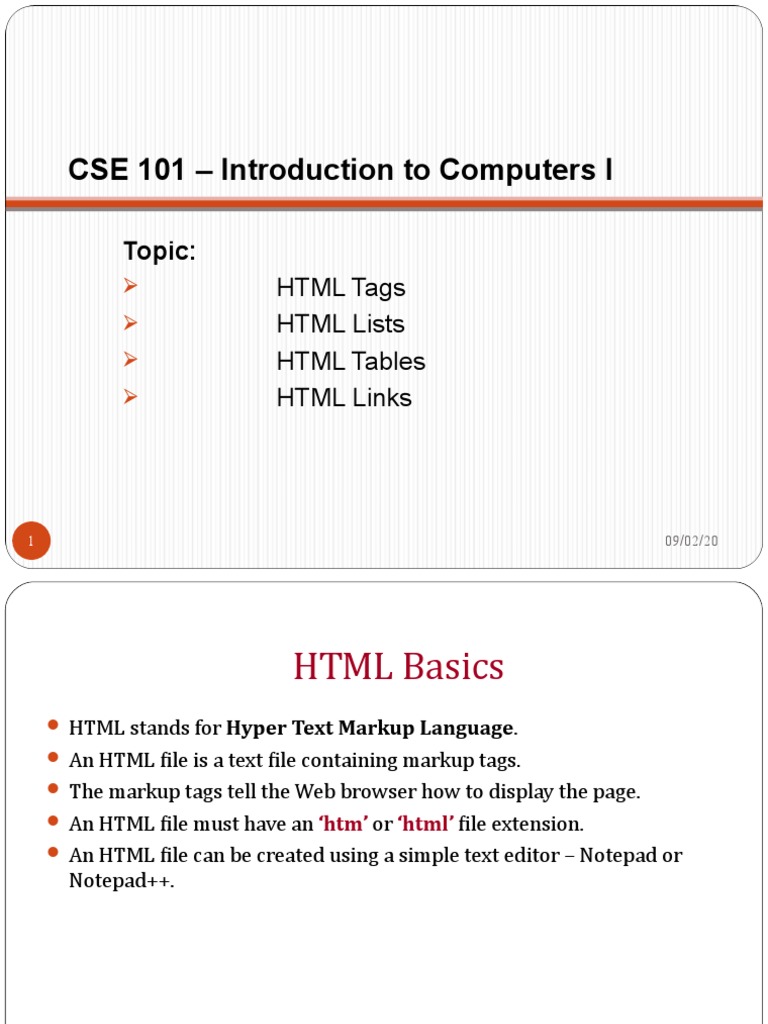 Cse 101 Introduction To Computers I Topic Pdf Html Element Html