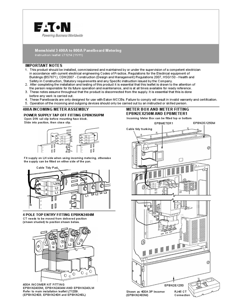 Memshield 3 400A To 800A Panelboard Metering: Important Notes | PDF ...