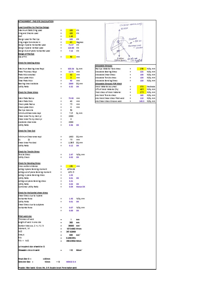 Pad Eye Calculation1 | PDF | Bending | Stress (Mechanics)
