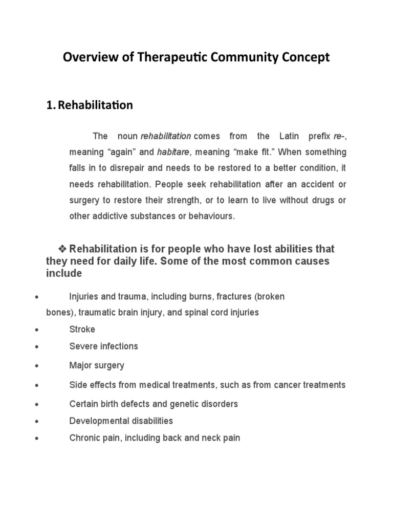 Overview of Therapeutic Community Concept: 1. Rehabilitation | PDF ...