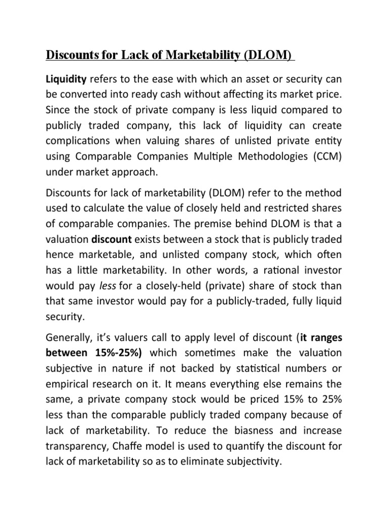DLOM | PDF | Business Valuation | Option (Finance)
