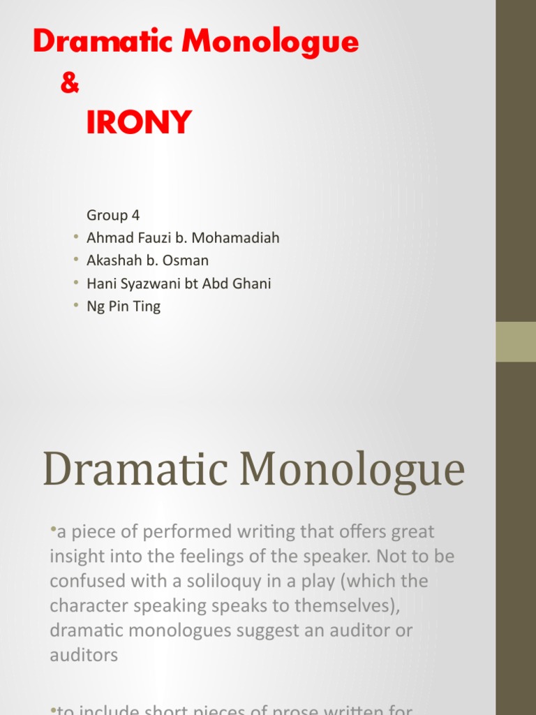 Dramatic Monologue and Irony | PDF | Irony | Semiotics