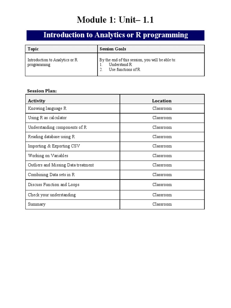 Module 1: Unit - 1.1: Introduction To Analytics or R Programming | PDF | Probability ...