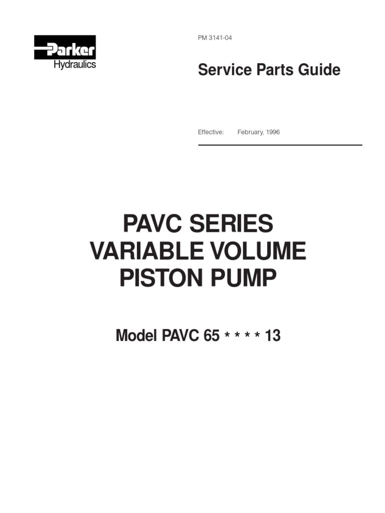 Pavc Series Variable Volume Piston Pump: Service Parts Guide | PDF ...