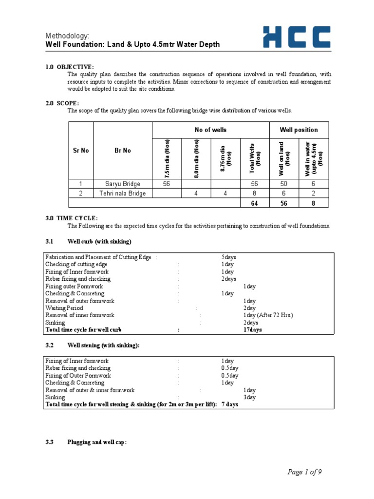 Methodology For Well Foundation | PDF | Dredging | Concrete