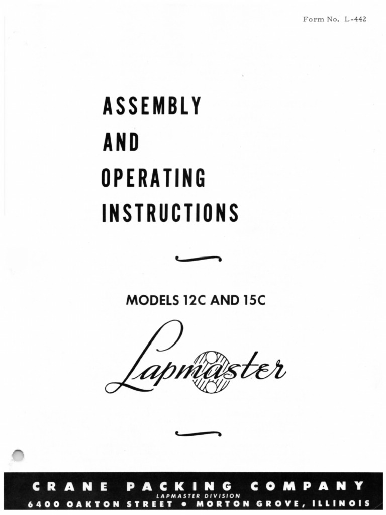 Assembly and Operation Instructions Lapmaster Model 12 and 15 | PDF