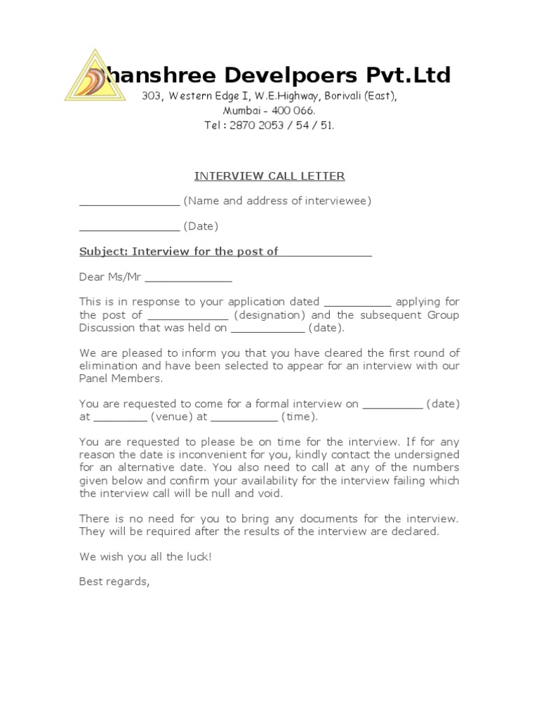 8.interview Call Letter Sample | PDF
