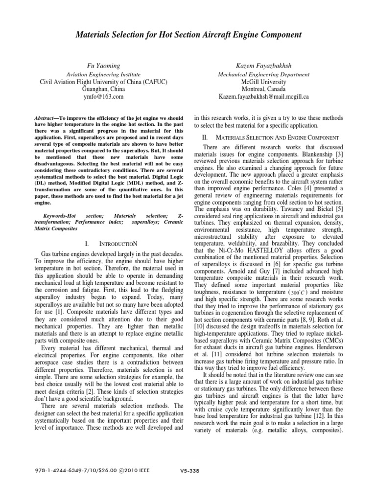 Materials Selection For Hot Section Aircraft Engine Component | PDF ...