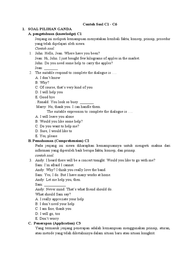 Contoh Soal:: Contoh Soal C1 - C6 1. Soal Pilihan Ganda A. Pengetahuan ...