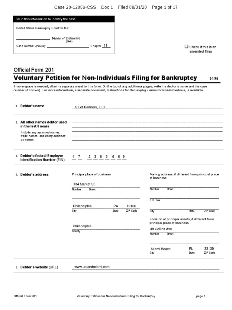 Stephen Starr's Bankruptcy Filing For Upland Miami | PDF | Chapter 11 ...
