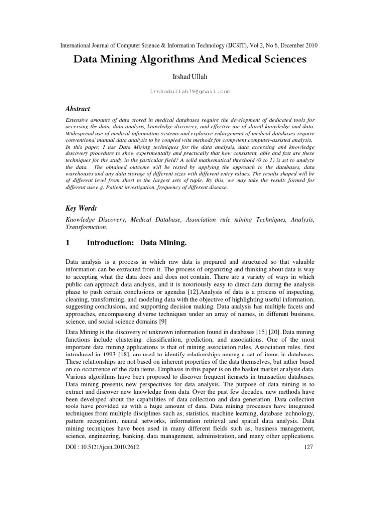 Data Mining Algorithms And Medical Sciences Pdf