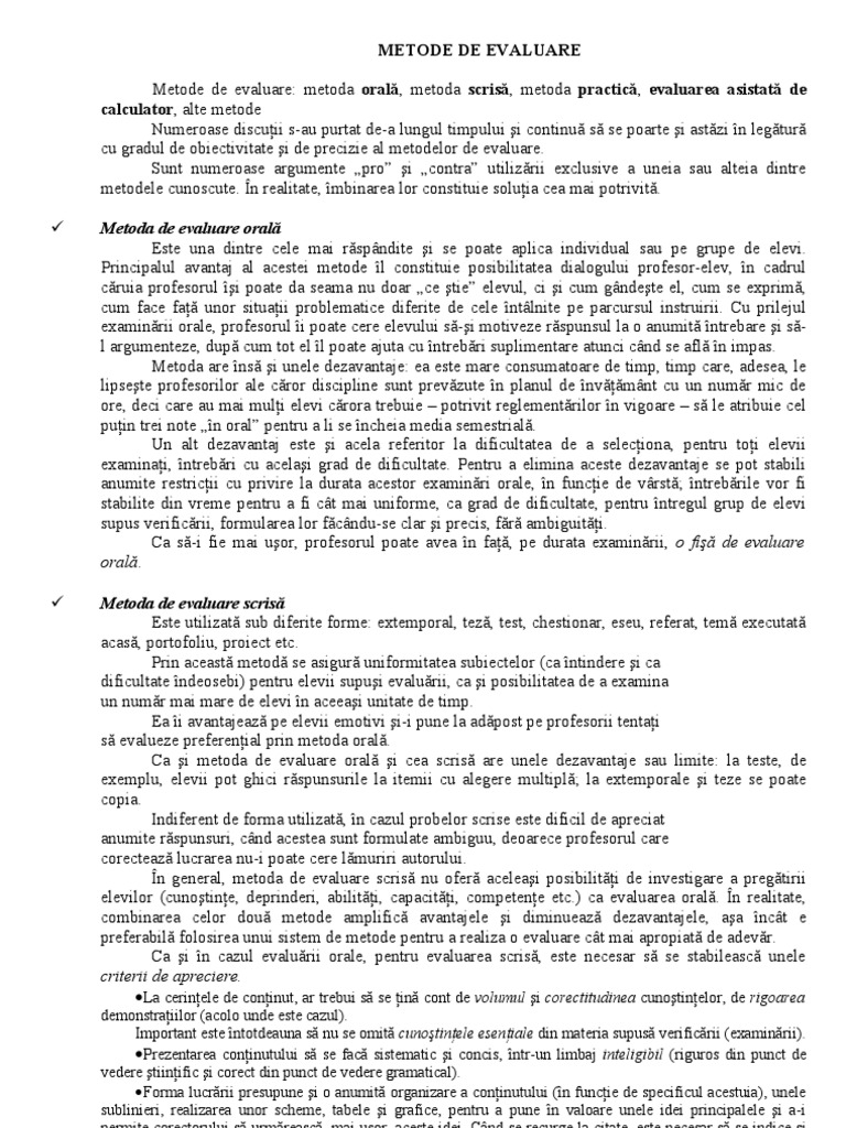 Metode de Evaluare | PDF